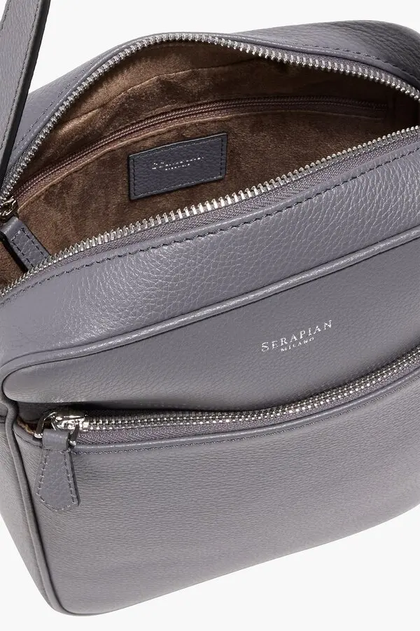 SERAPIAN North South Pebbled-leather Messenger Bag - Gray