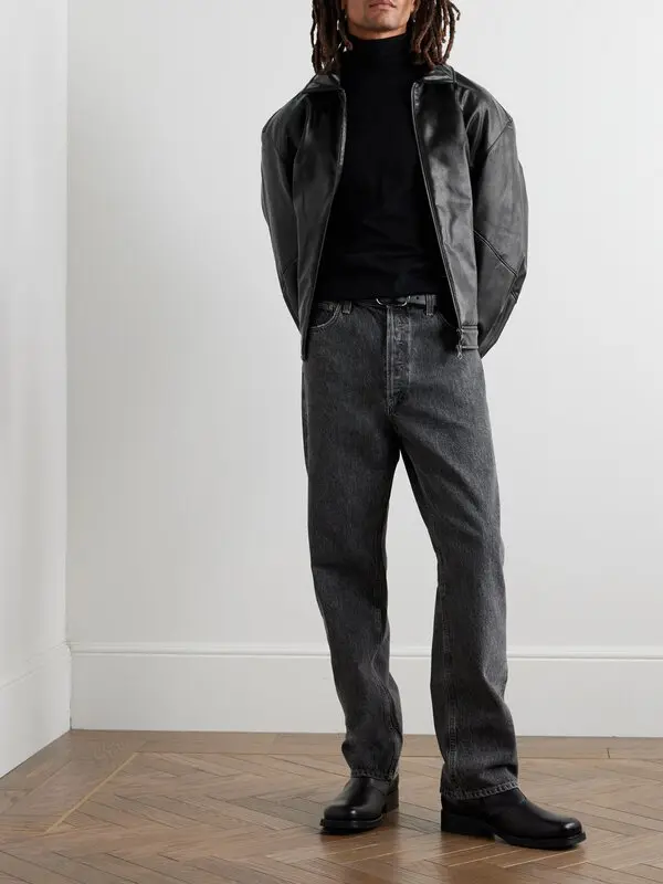 AMOMENTO Padded Crinkled Faux Leather Blouson Jacket