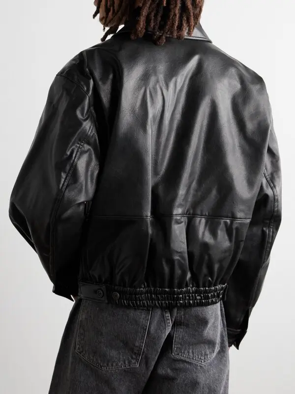 AMOMENTO Padded Crinkled Faux Leather Blouson Jacket