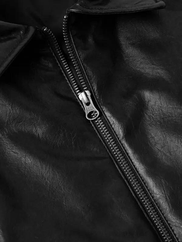 AMOMENTO Padded Crinkled Faux Leather Blouson Jacket