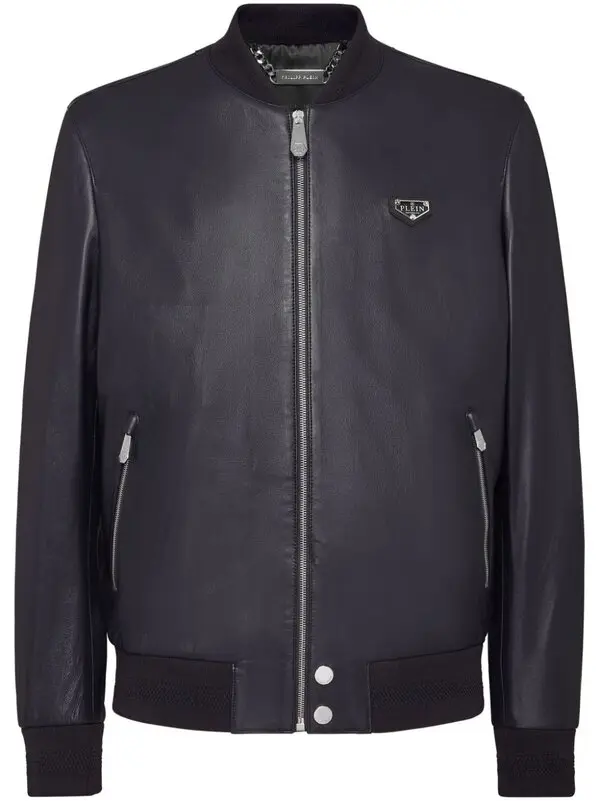 Philipp Plein Leather Bomber Jacket - Blue