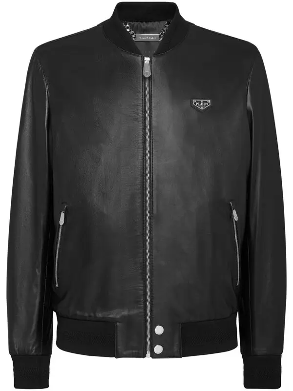 Philipp Plein Leather Bomber Jacket - Black