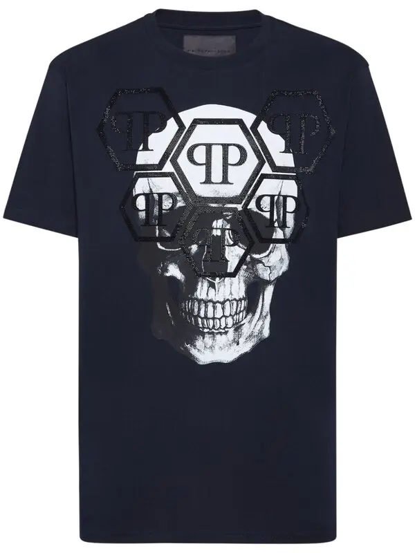Philipp Plein Ss Stones Skull T-shirt - Blue