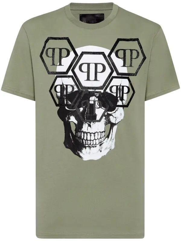 Philipp Plein Ss Stones Skull T-shirt - Green
