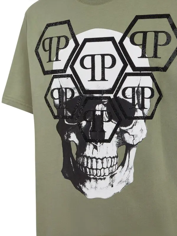 Philipp Plein Ss Stones Skull T-shirt - Green