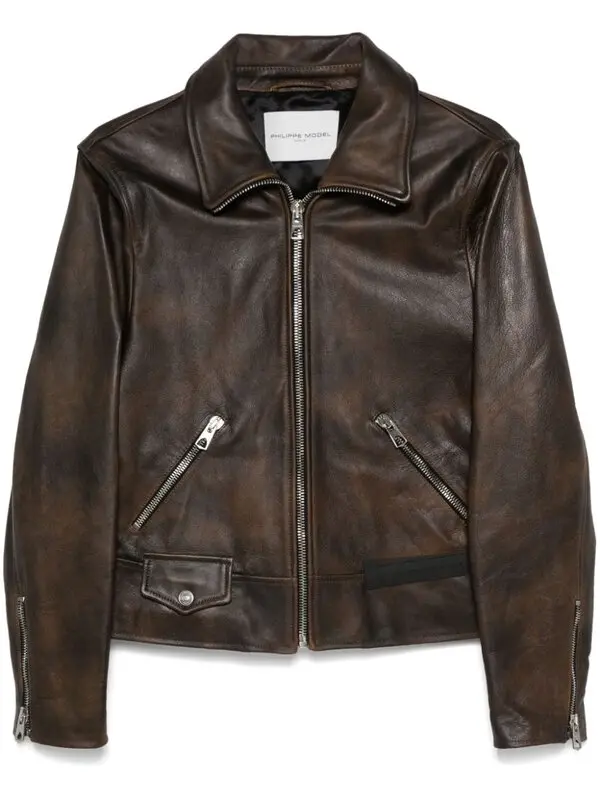 Philippe Model Leather Jacket In Brown - 14% Off | Editorialist