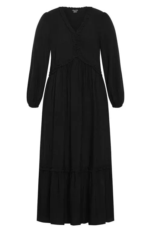 City Chic Gaia Long Sleeve Tiered Maxi Dress In Black - 50% Off |  Editorialist