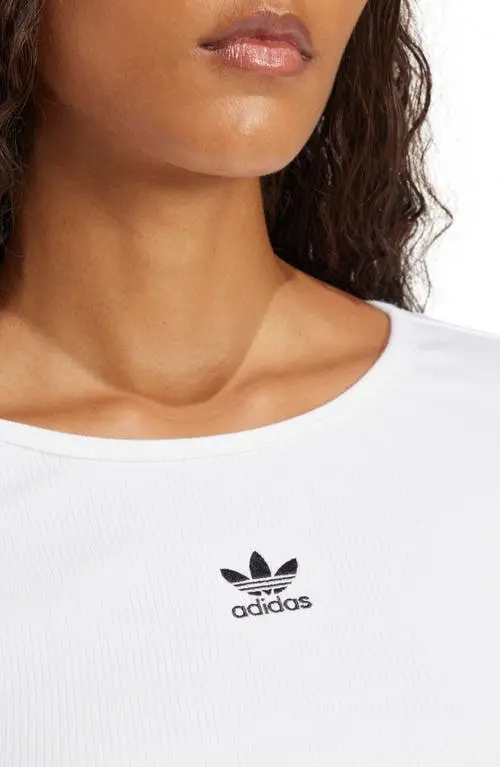 Adidas Originals Trefoil Essentials Rib Long Sleeve Crop Top - White
