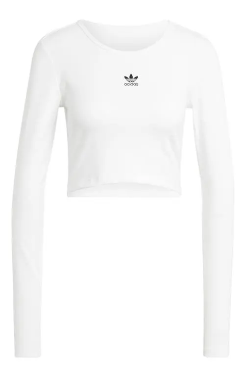 Adidas Originals Trefoil Essentials Rib Long Sleeve Crop Top - White