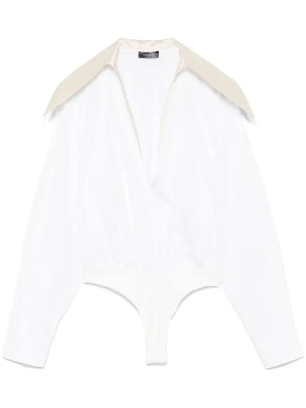 MUGLER Spiky Satin Collar Bodysuit - White