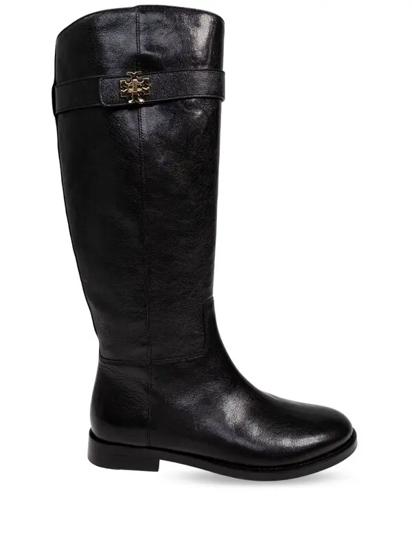 Tory Burch Calf Leather Turnlock Riding Boots - Black