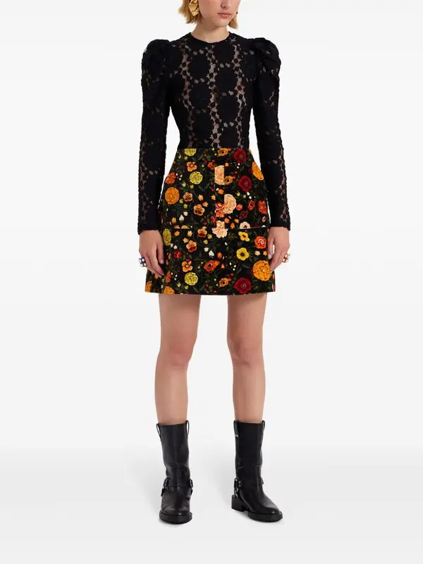 La DoubleJ Floral-print A-line Skirt - Black