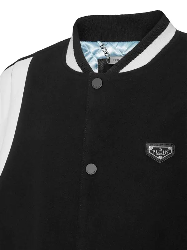 Philipp Plein Leather Sleeve Bomber Jacket - Black