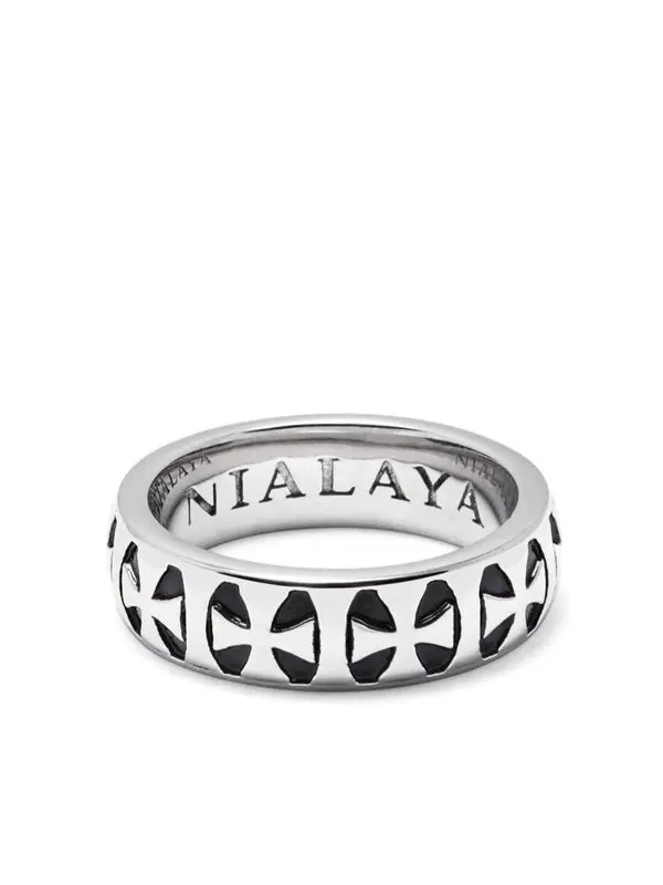 NIALAYA JEWELRY Cross-engraved Flat Ring - Silver