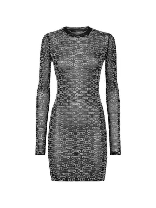 Philipp Plein Crystal-embellished Mesh Dress - Black
