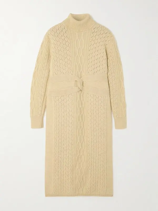NET-A-PORTER FOR THE KING’S FOUNDATION Cable-knit Wool Turtleneck Midi Dress