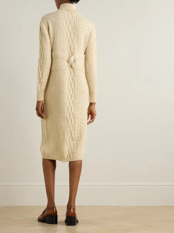 NET-A-PORTER FOR THE KING’S FOUNDATION Cable-knit Wool Turtleneck Midi Dress