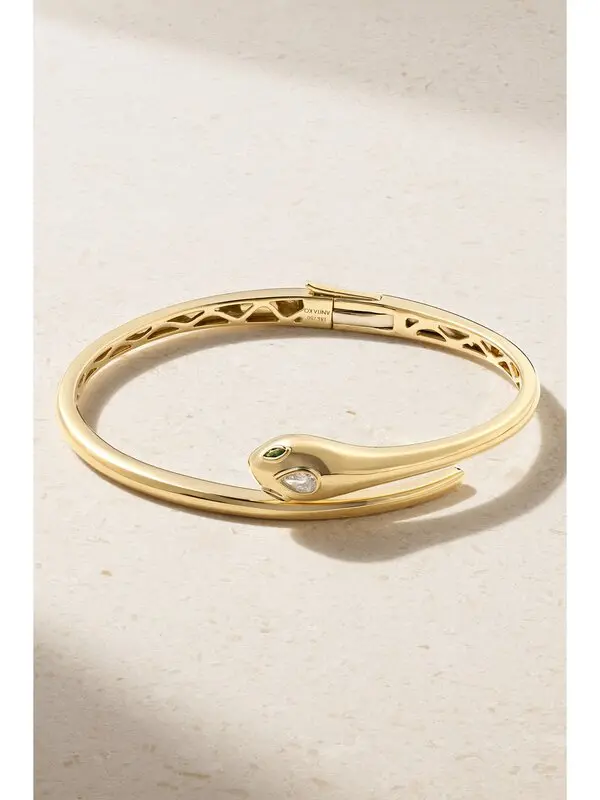 ANITA KO Snake Coil Diamond And Emerald Bracelet - Gold