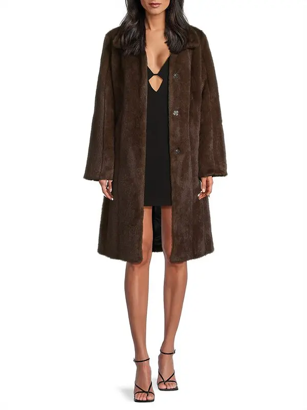 ET OCHS - Women's Faux Mink Paneled Coat - Brown 