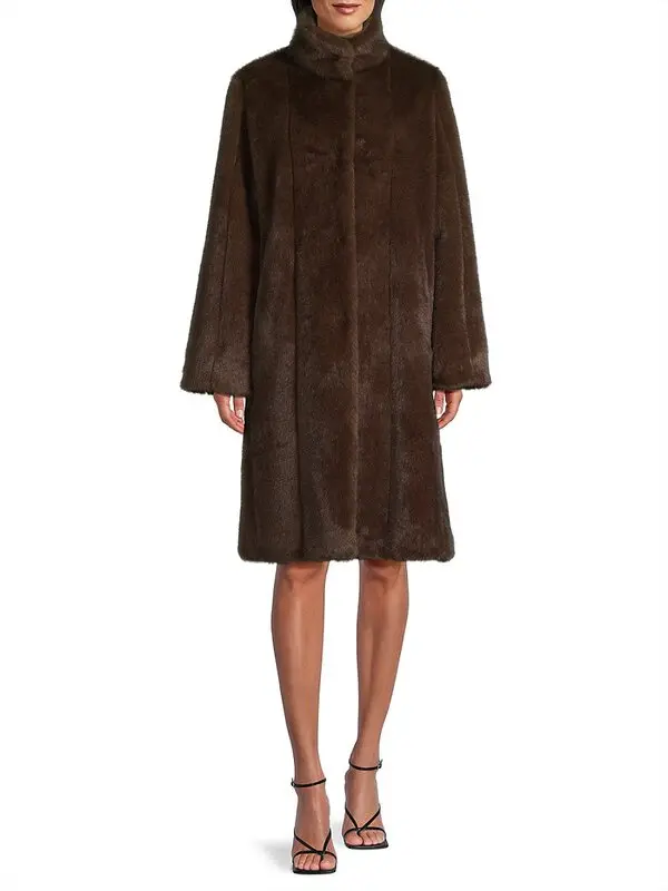 ET OCHS - Women's Faux Mink Paneled Coat - Brown 
