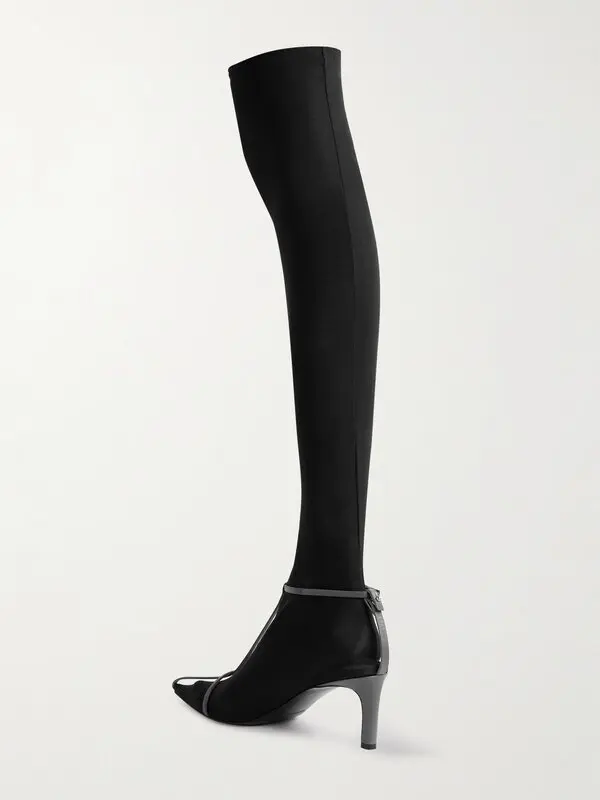 JIL SANDER Stretch-mesh And Leather Knee Boots - Black
