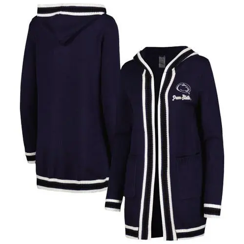 GAMEDAY COUTURE Penn State Nittany Lions One More Round Tri-blend Striped Cardigan Sweater - Navy