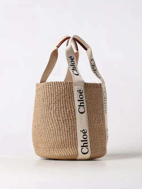 Chloé Woven Tote Bag With Logo Straps - White