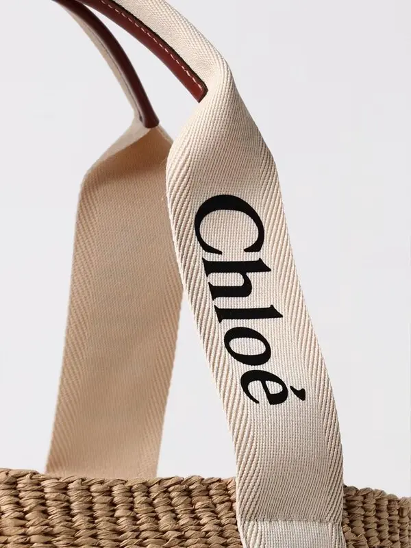 Chloé Woven Tote Bag With Logo Straps - White
