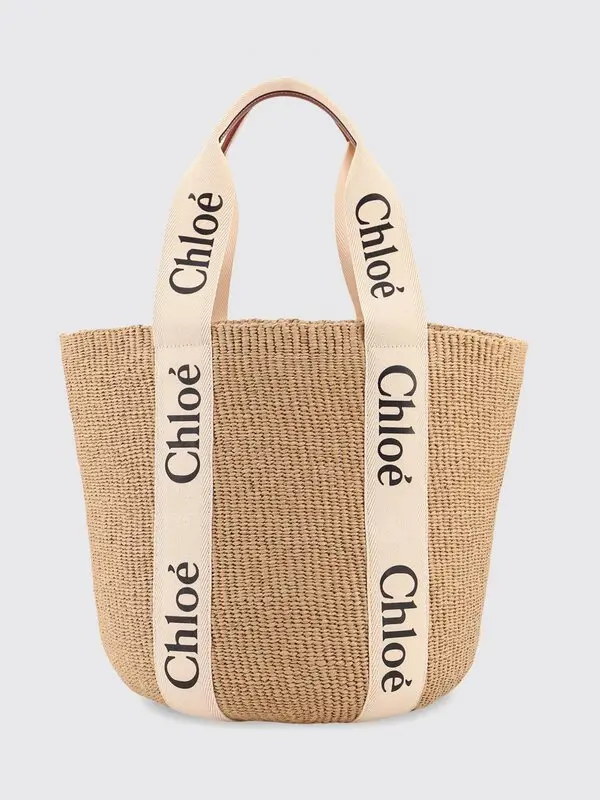 Chloé Woven Tote Bag With Logo Straps - White