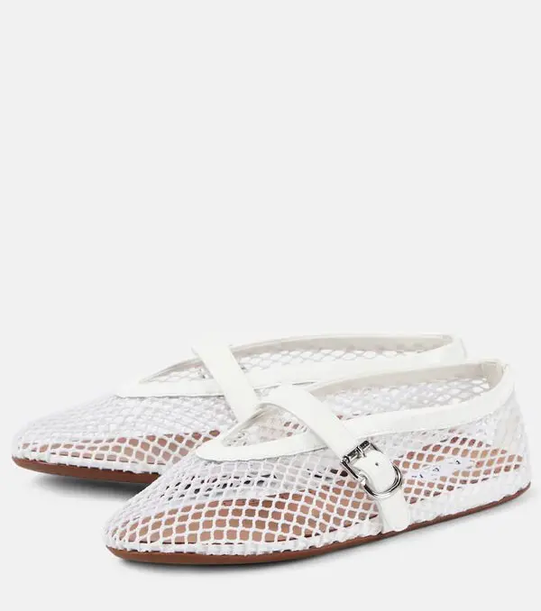 Alaïa Leather-trimmed Fishnet Ballerina Flats - White