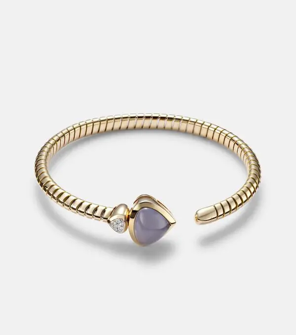 Marina B Trisolina Bypass Cuff Bracelet With Chalcedony And Diamonds In 18kt Yellow - Gold