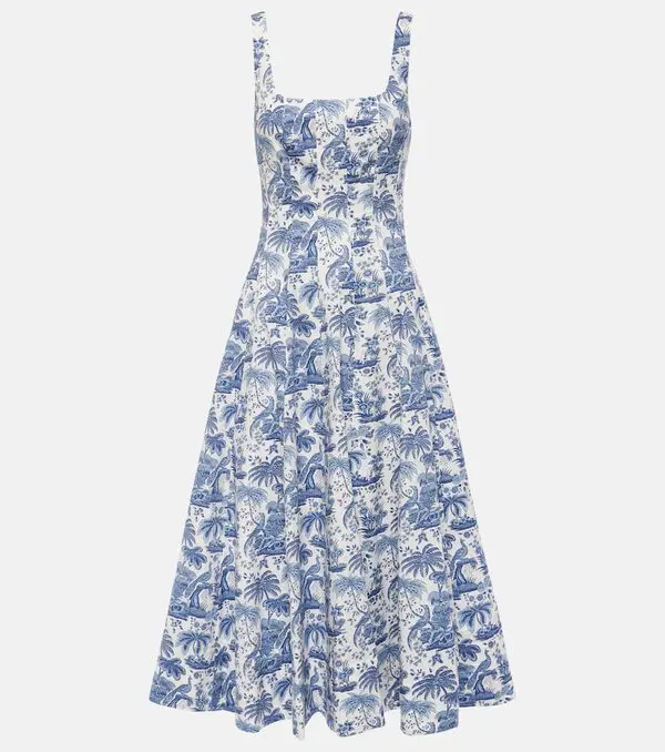 Staud Wells Printed Cotton Poplin Midi Dress