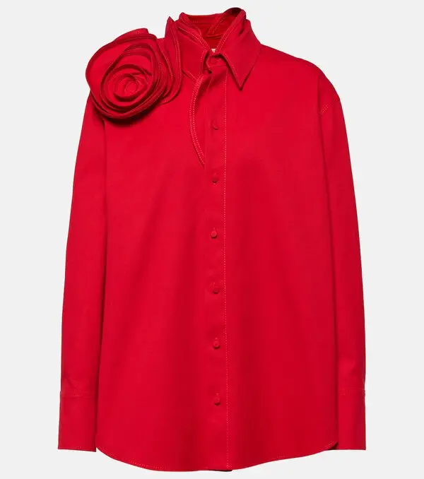 Valentino Garavani Oversized Cotton Shirt With Floral Appliqu