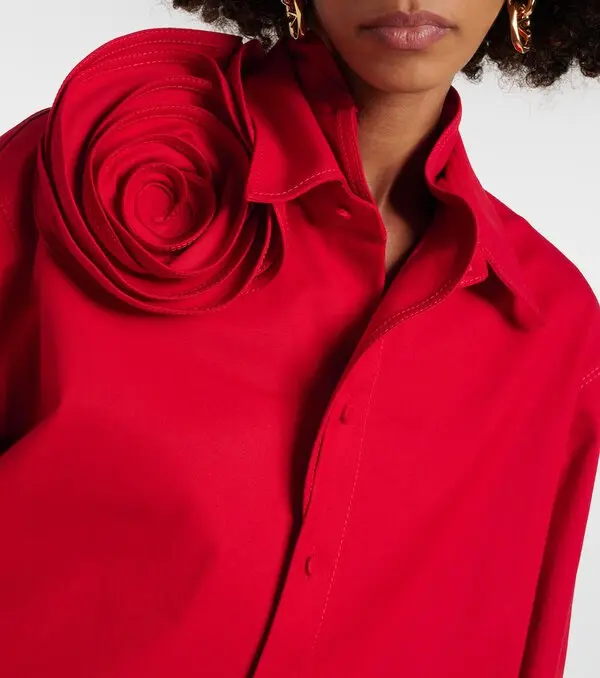 Valentino Garavani Oversized Cotton Shirt With Floral Appliqu