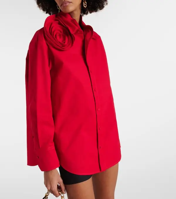 Valentino Garavani Oversized Cotton Shirt With Floral Appliqu
