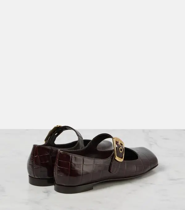 Chloé Polly Croc-effect Leather Mary Jane Flats - Brown