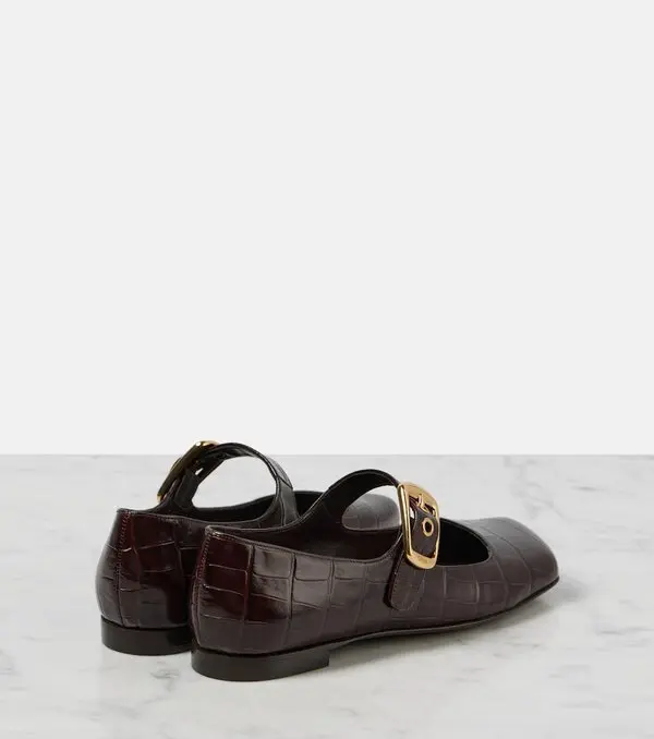 Chloé Polly Croc-effect Leather Mary Jane Flats - Brown