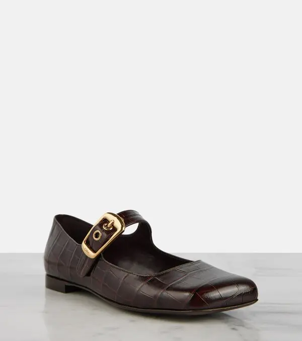 Chloé Polly Croc-effect Leather Mary Jane Flats - Brown