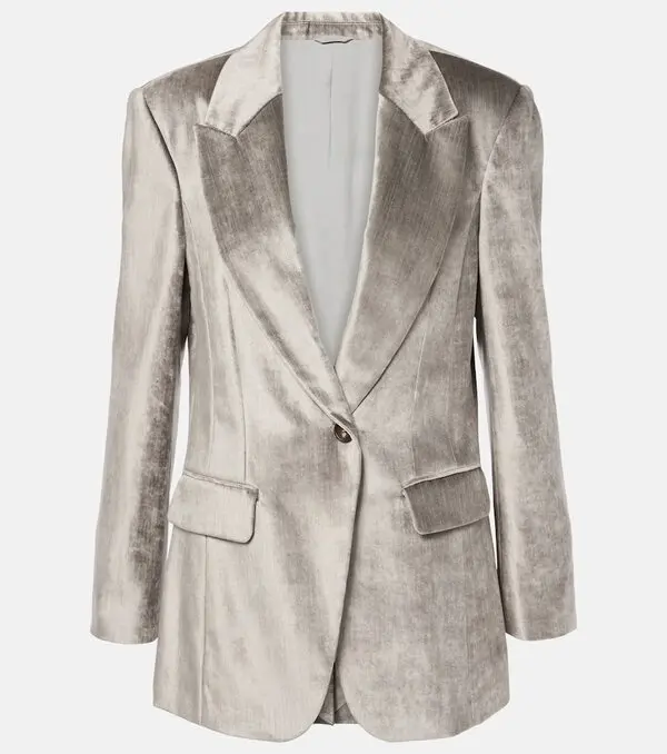 Brunello Cucinelli Cotton-blend Velvet Blazer - Grey