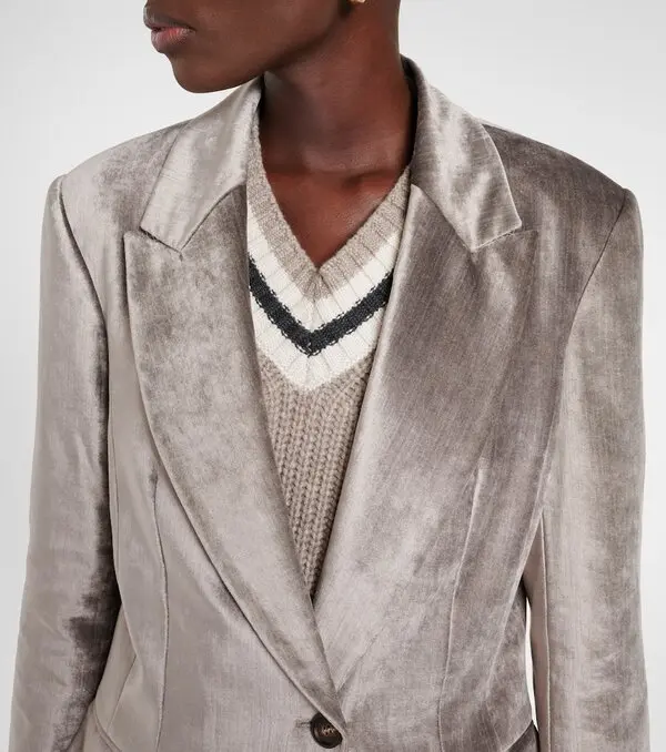 Brunello Cucinelli Cotton-blend Velvet Blazer - Grey