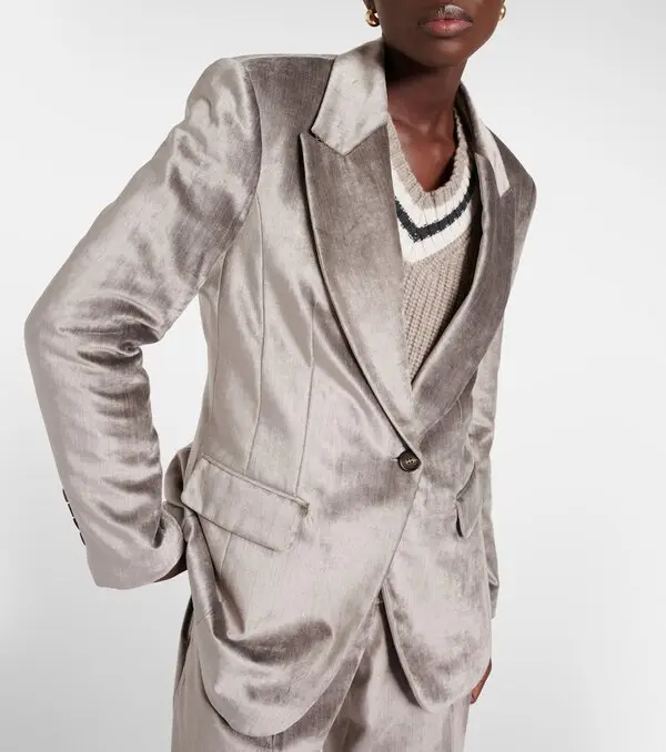 Brunello Cucinelli Cotton-blend Velvet Blazer - Grey