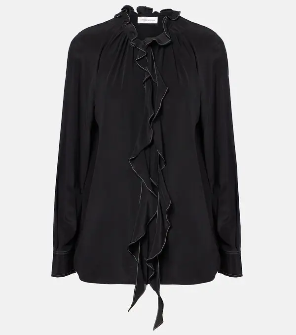 Victoria Beckham Ruffled Silk Blouse - Black