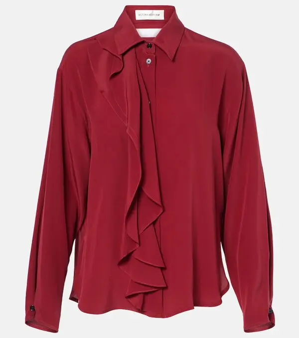 Victoria Beckham Ruffled Silk Blouse - Red