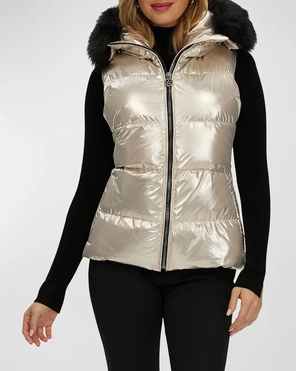 Gorski Apres-ski Vest With Toscana Lamb Shearling Hood Trim Gold