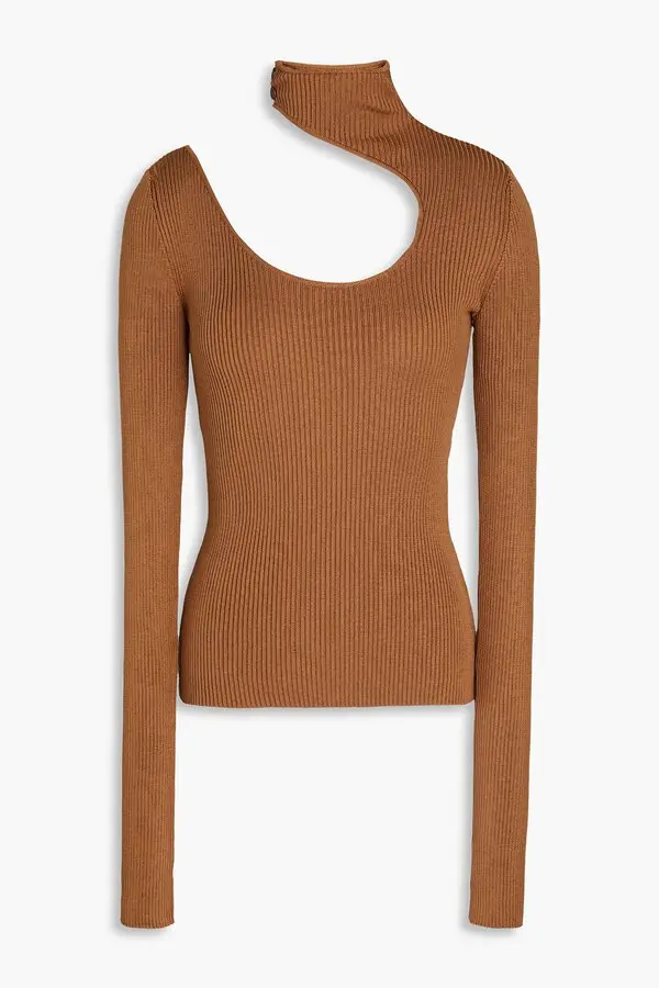 PETAR PETROV Cutout Ribbed-knit Turtleneck Top