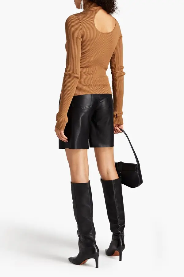 PETAR PETROV Cutout Ribbed-knit Turtleneck Top
