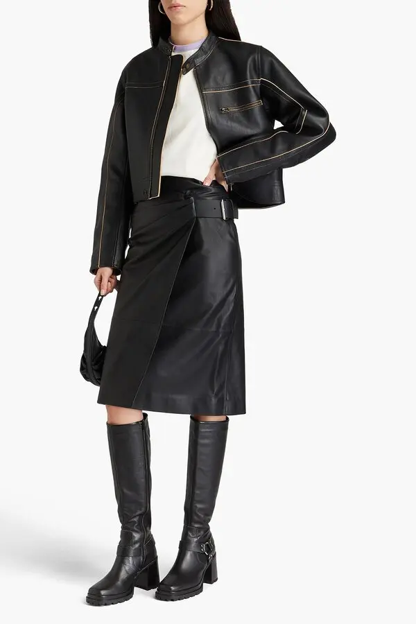 Acne Studios Pleated Leather Wrap Skirt