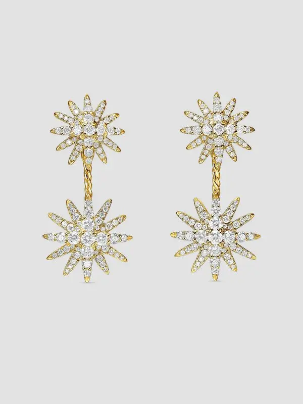 David Yurman Starburst Double Drop Earrings In 18k Yellow Gold With Diamonds, 32.5mm - Diamond