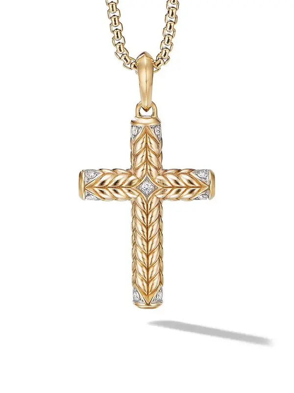 David Yurman Chevron Sculpted Cross Pendant In 18k Yellow Gold With Diamonds, 49mm - Diamond