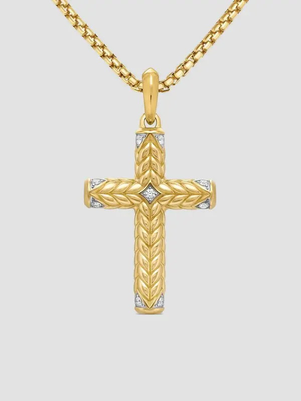 David Yurman Chevron Sculpted Cross Pendant In 18k Yellow Gold With Diamonds, 49mm - Diamond